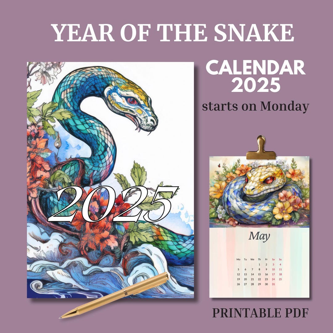 Snake Calendar 2025 Printed Calendar 2025 Year of the Snake Wall 2025 ...