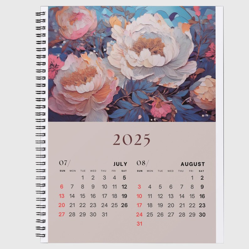 Printed Calendar 2025 With Illustrations of Flowers, Calendar Flowers ...