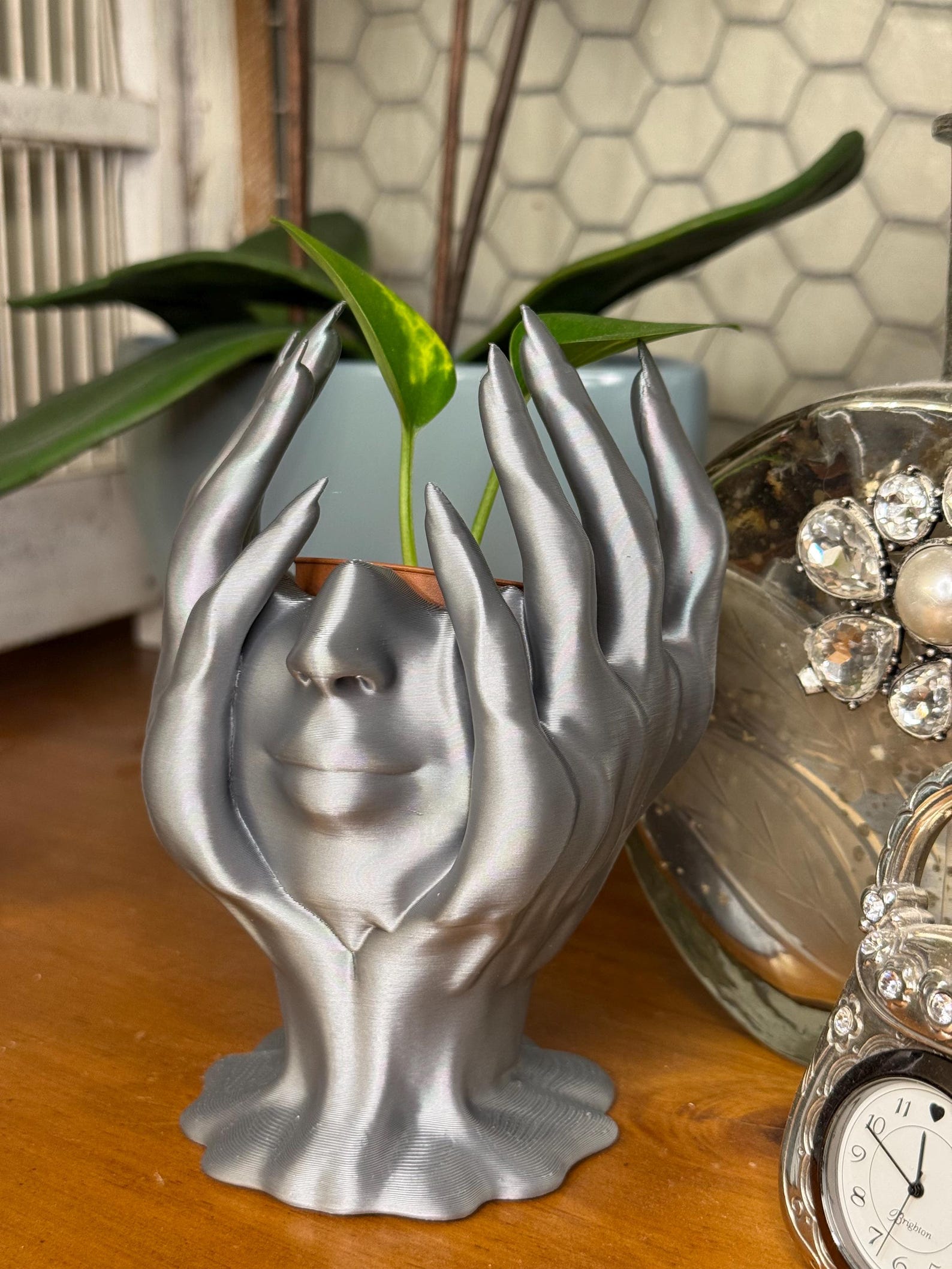 Woman Face Planter, 3D Printed: Ring and Jewelry Holder, Abstract Art ...