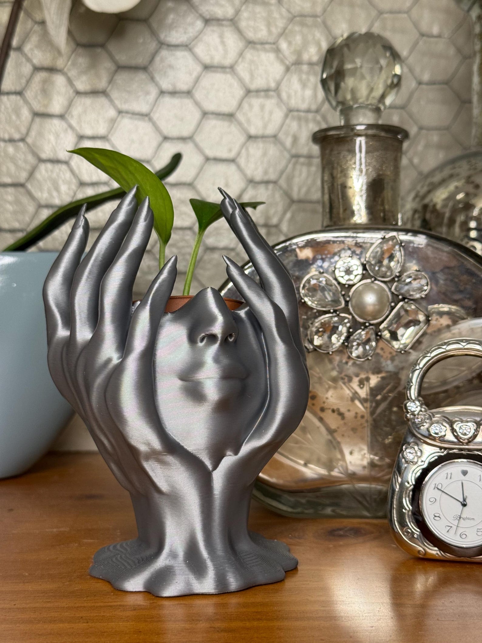 Woman Face Planter, 3D Printed: Ring and Jewelry Holder, Abstract Art ...