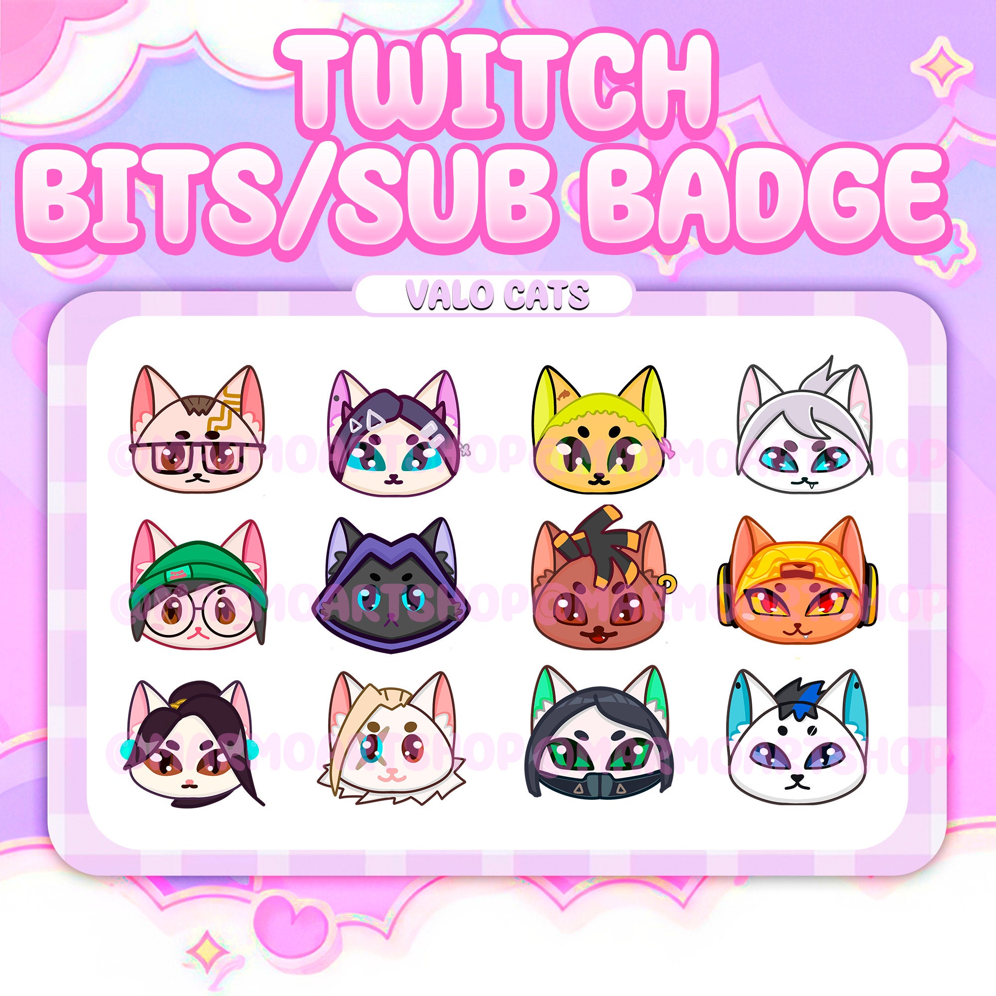CATS CUTE BADGES Twitch Badges for Streamer Cute Chibi Anime Style ...