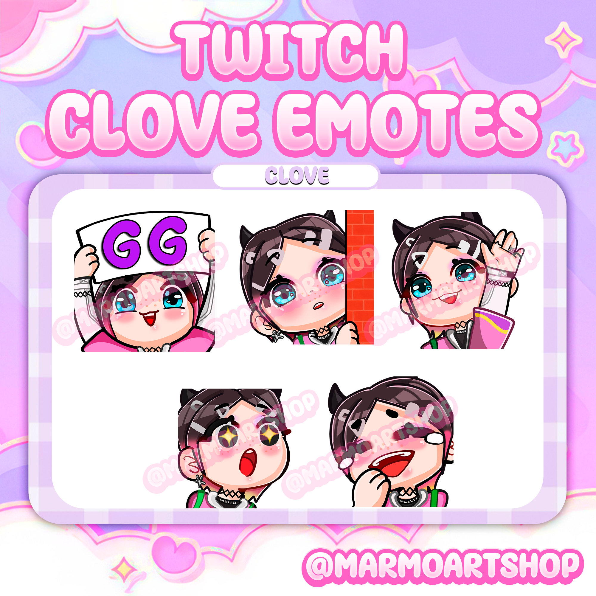 VALORANT CLOVE EMOTES | Twitch Emote for Streamer | Cute Chibi Anime ...