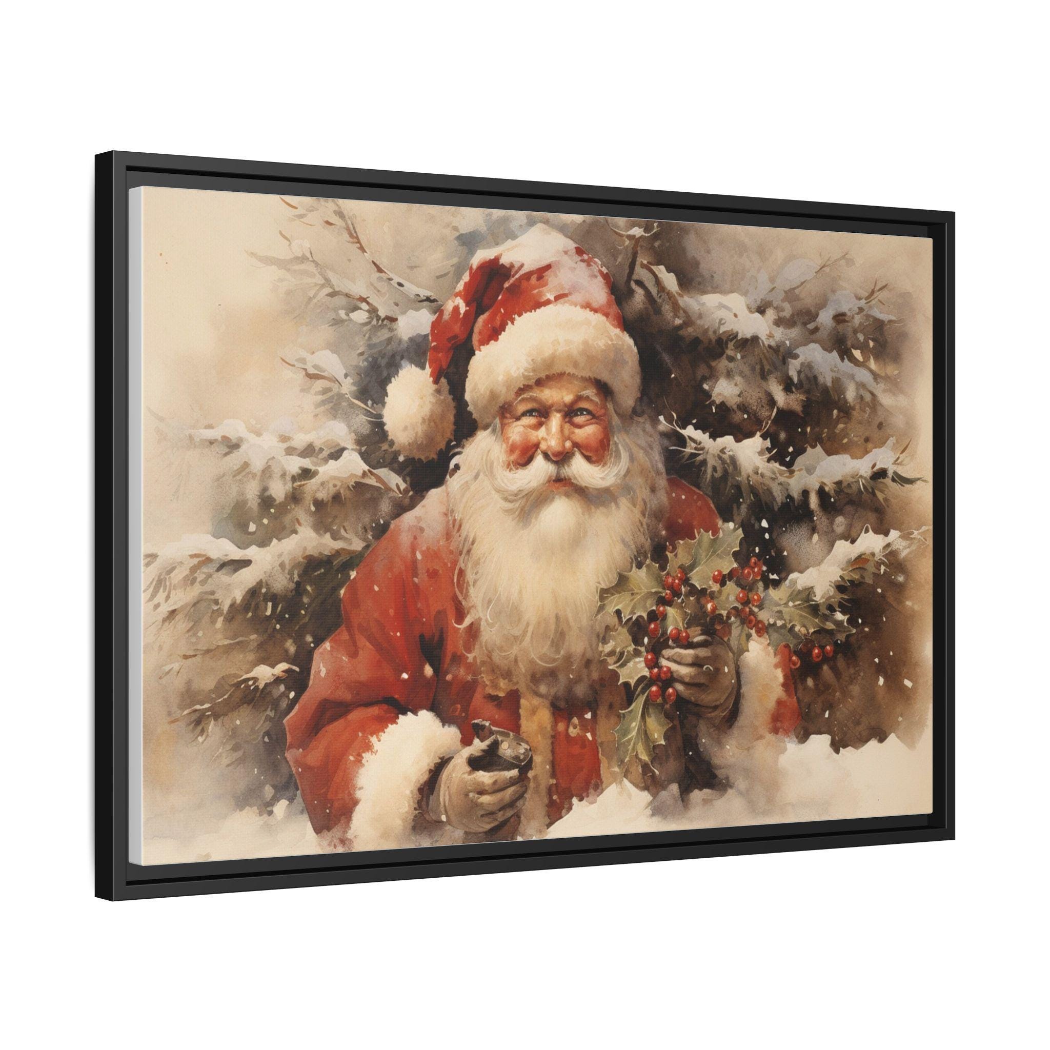 Vintage Santa Portrait | Wood-framed Canvas Wall Art | Christmas Wall ...