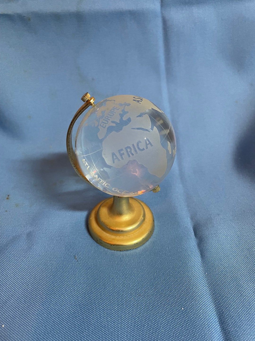 Vintage Crystal World Globe, Etched Crystal, Stands About 3 3/34" High ...
