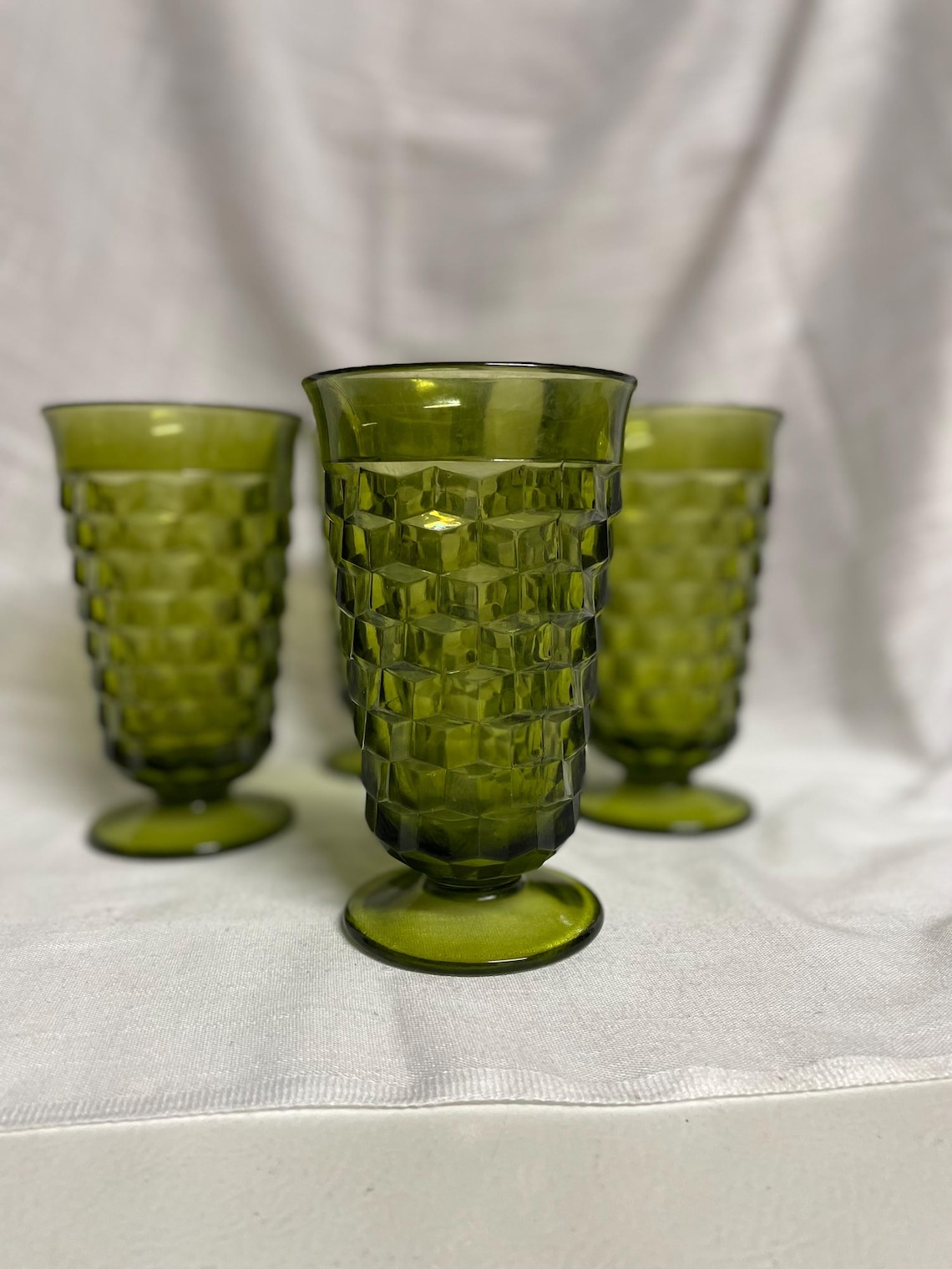 Whitehall by Colony Green Glasses Set of 4 Indiana Glass Avocado Green ...