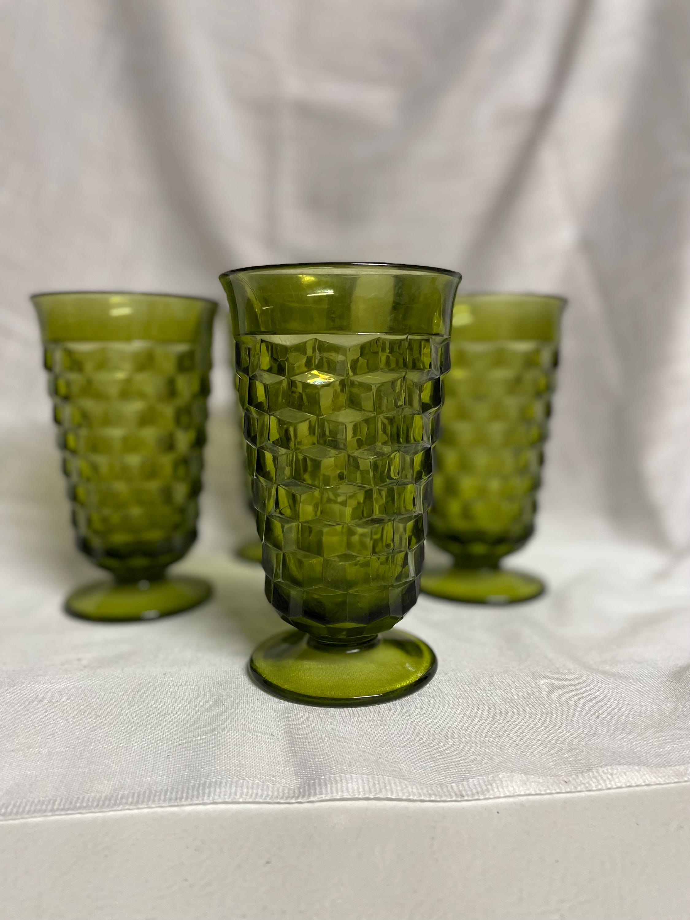 Whitehall by Colony Green Glasses Set of 4 Indiana Glass Avocado Green ...