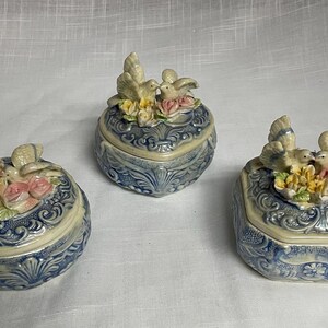 Vintage Porcelain Jewelry Trinket Boxes With Doves. Set of 3. - Etsy