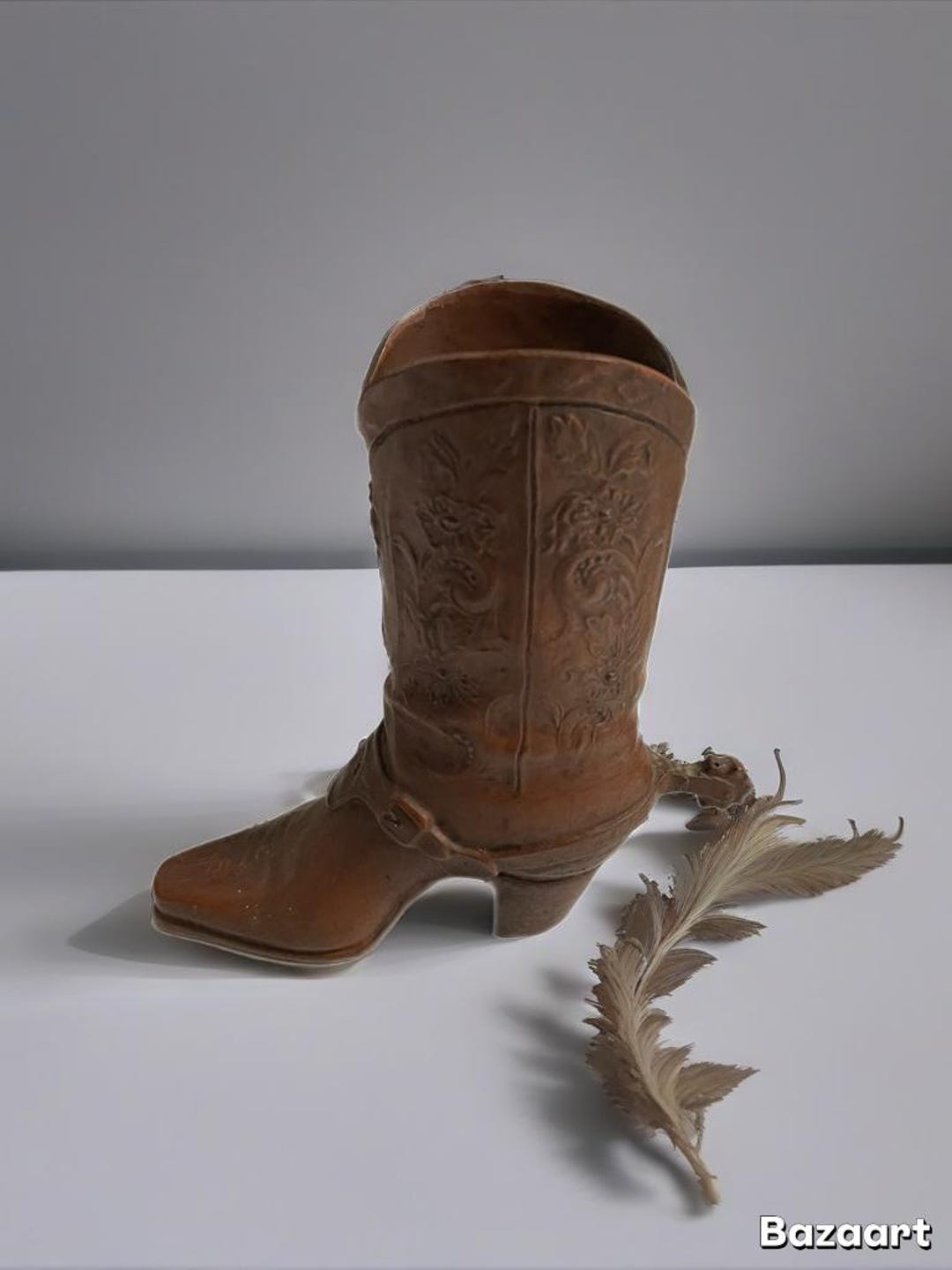 Cowboy Boot Figurine Paperweight Handcrafted From Pecan Shells | Red ...