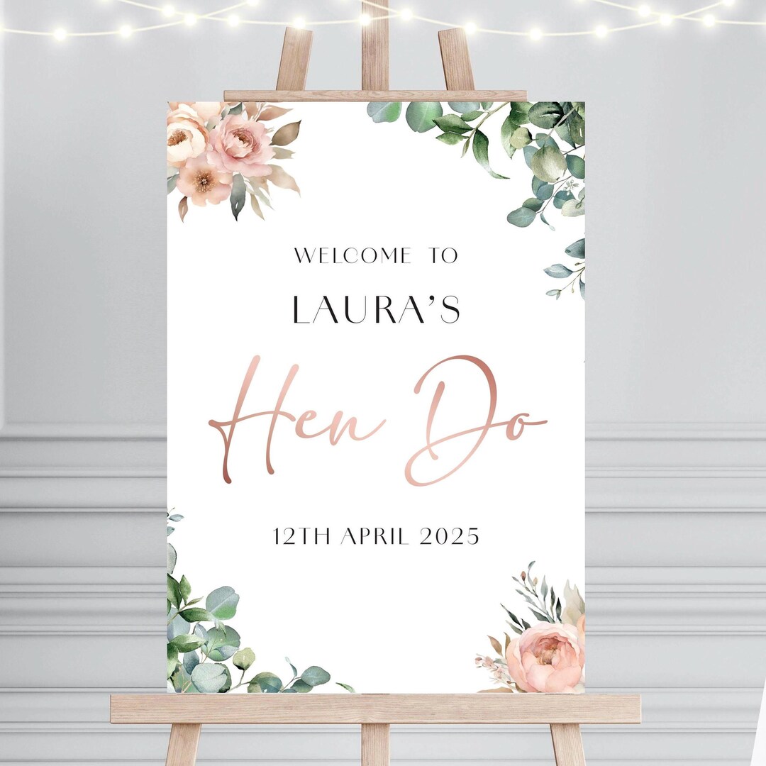 Hen Do Party Sign Rose Gold Pink | Welcome Sign | Hen Party Sign | Pink ...