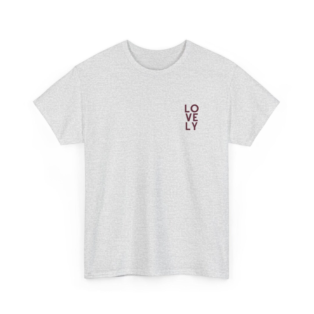 LOVELY Pocket Logo Tee With Large Burgundy Back Graphic, Light Gray ...