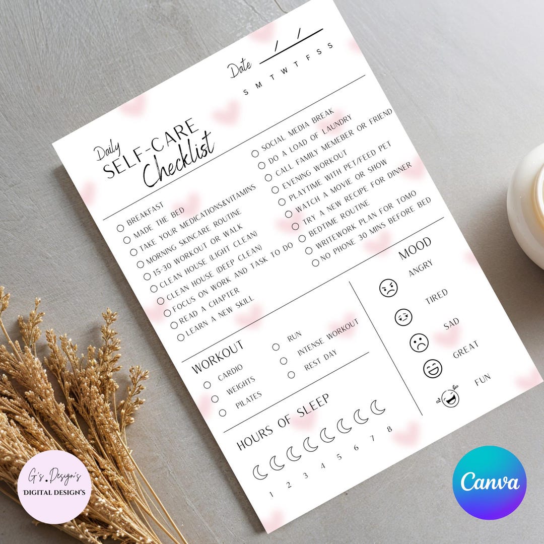 Daily Self-care Checklist: Mental Health & Wellness Tracker (PDF ...