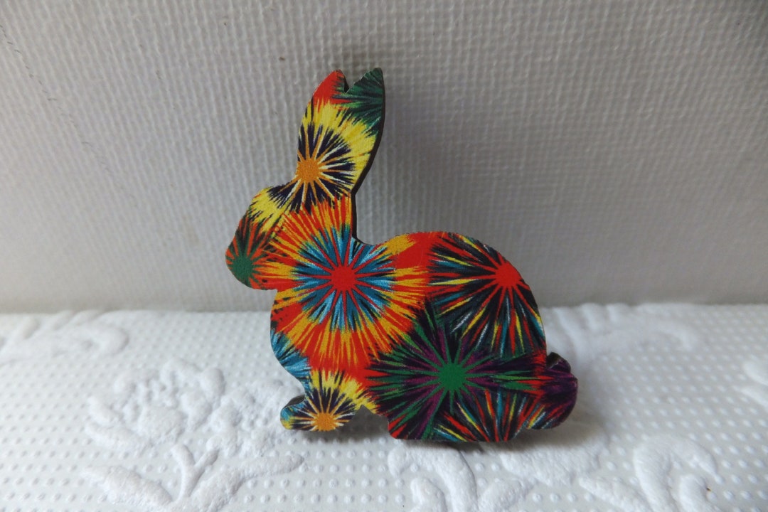 Mulit Coloured Fireworks Print Small Wooden Rabbit Brooch - Etsy