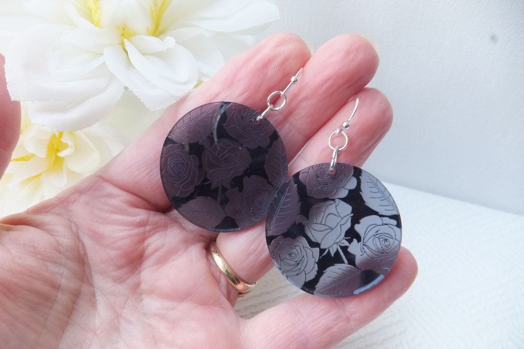 Black Perspex Mirror Background Flower Etched Drops Etched - Etsy