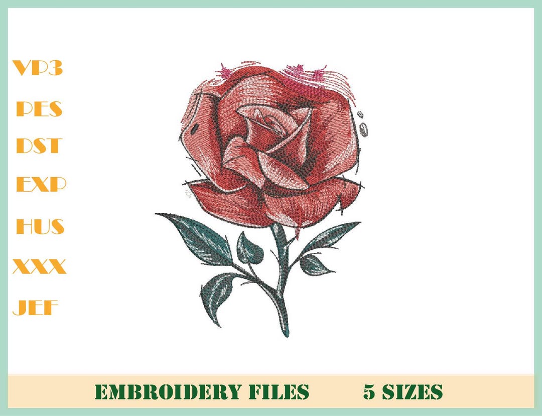 Red Rose Embroidery Design, Rose Flower Embroidery, Embroidery File ...