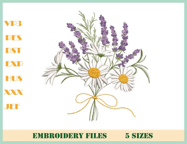 Wild Flower Bouquet, Wild Flowers Embroidery Files, Lavender Embroidery ...