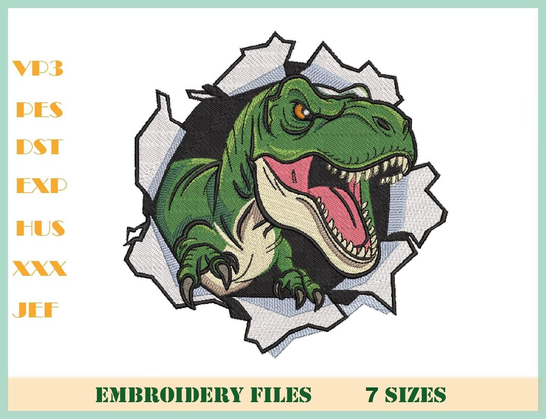 T-rex Machine Embroidery Design, Dinosaur Embroidery Files, 7 Sizes ...