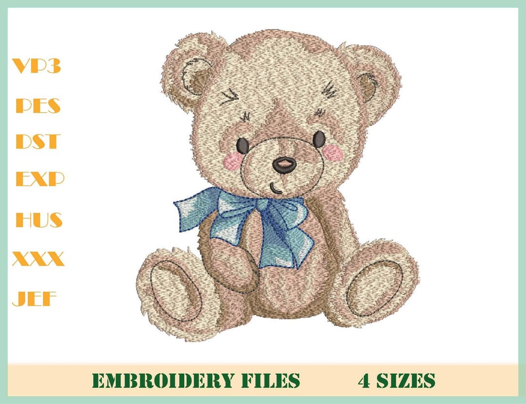 Cute Teddy Bear Embroidery File, Bear Embroidery Designs, Baby Boy ...