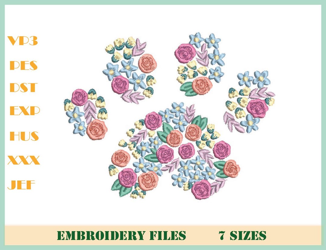 Floral Paw Embroidery Design, Paw Machine Embroidery Design, Pet ...