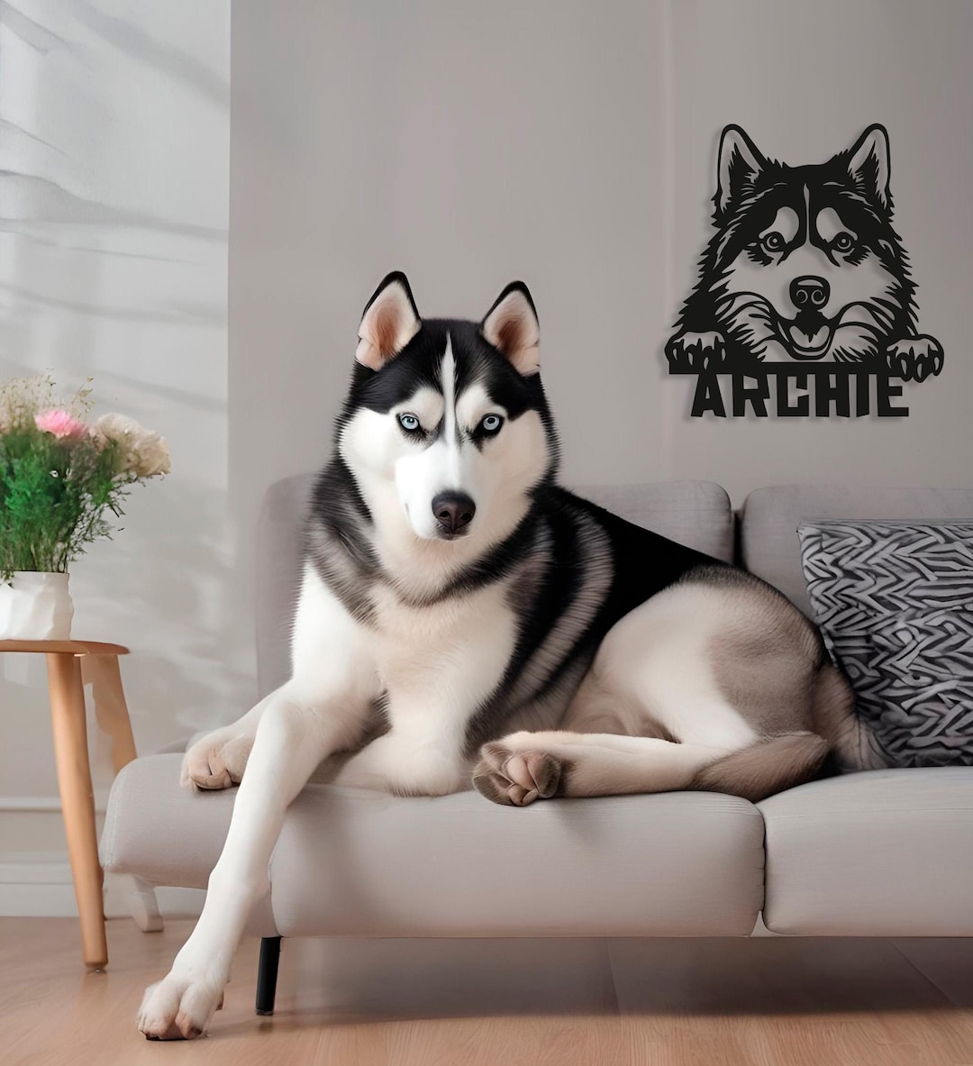 Husky Art Wooden Wall Decor. Personalized Husky Welcome Sign. Dog Name ...