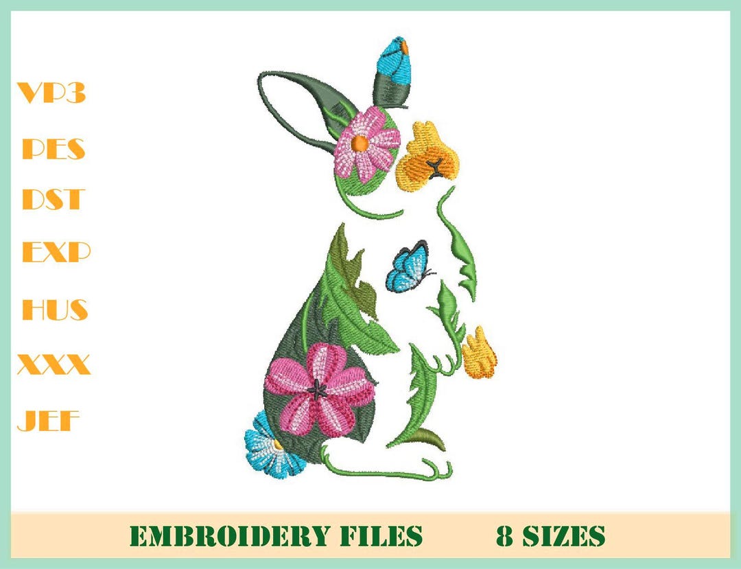 Easter Flower Bunny Machine Embroidery Design, Floral Rabbit, Easter ...
