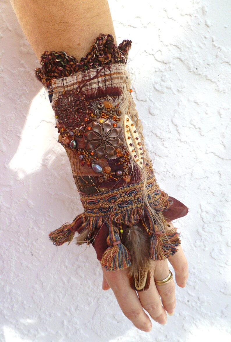 Bohemian Hand Stitched Embroidery Cuff Fabric Collage Fiber - Etsy