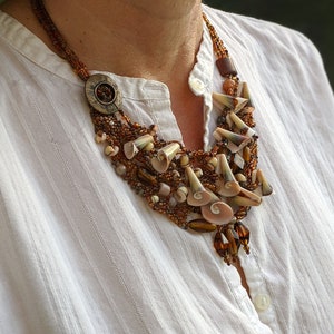 Beaded Bib Shell Necklace, Free Form Peyote Stitch, Wearable Art ...