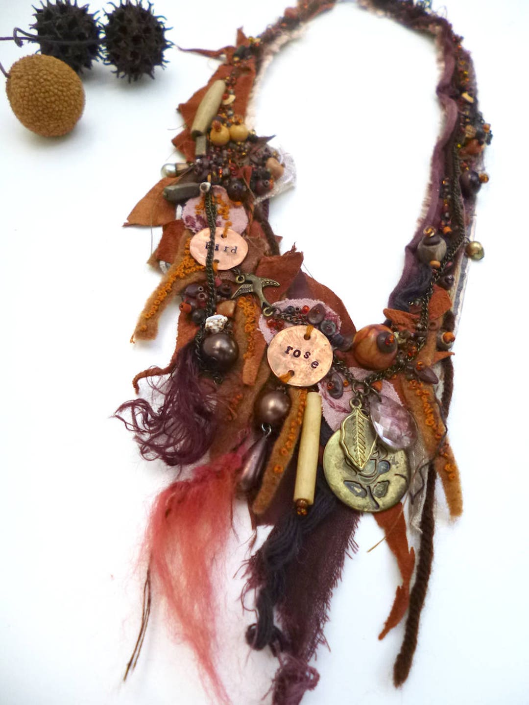 Fiber Art Necklace Statement Jewelry Textile Art Assemblage - Etsy