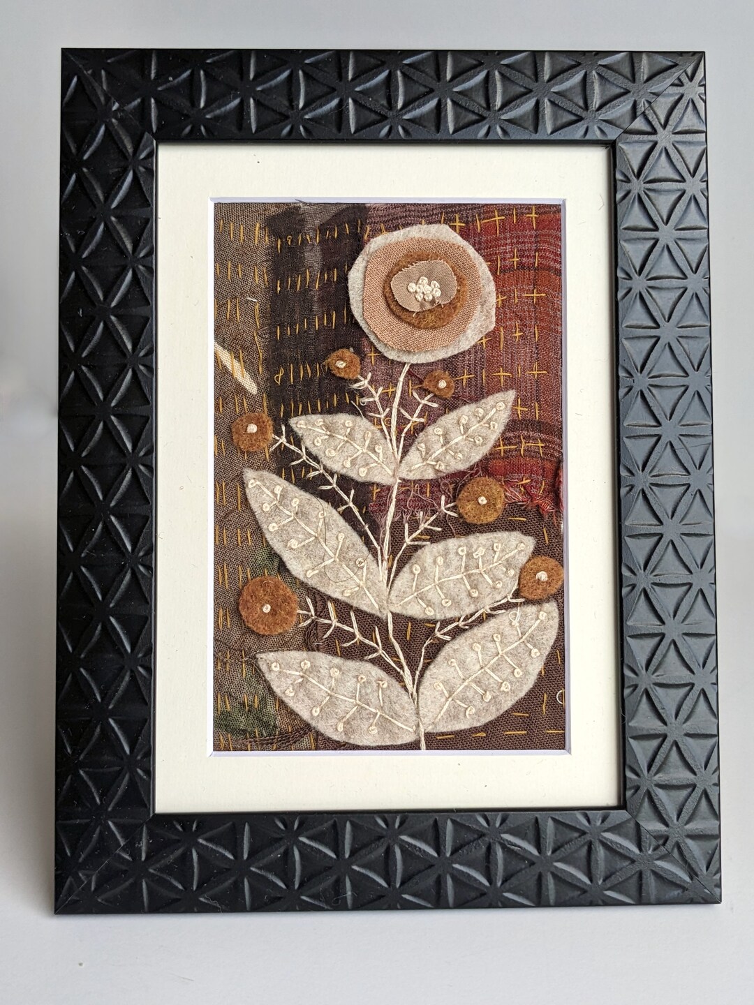 Floral Hand Stitched Art, Assemblage, Home Decor, Home Accents, Mantel ...