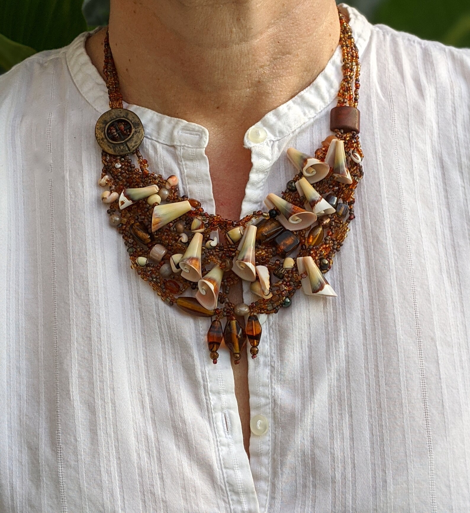 Beaded bib shell necklace free form peyote stitch wearable art | Etsy