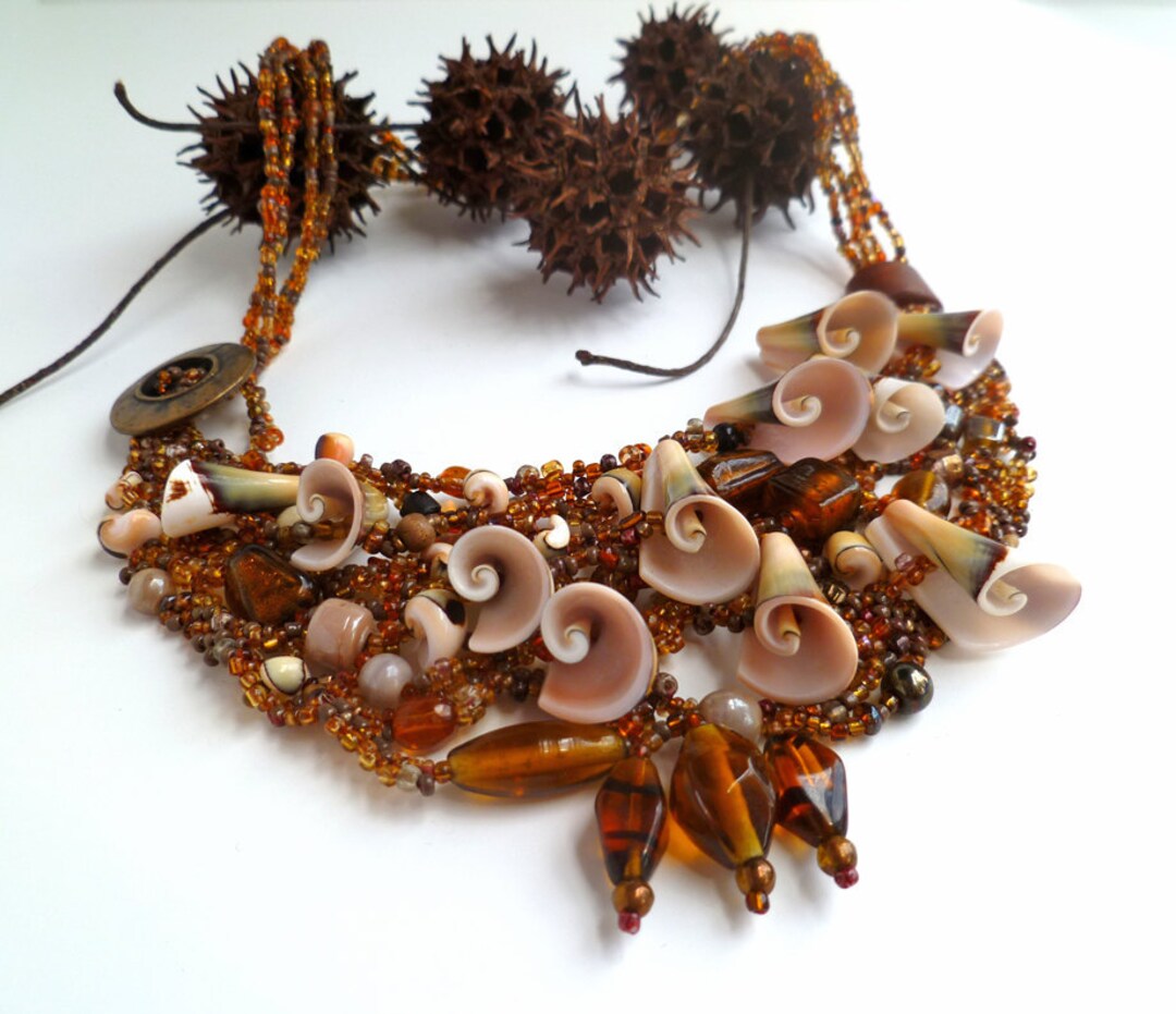 Beaded Bib Shell Necklace, Free Form Peyote Stitch, Wearable Art ...