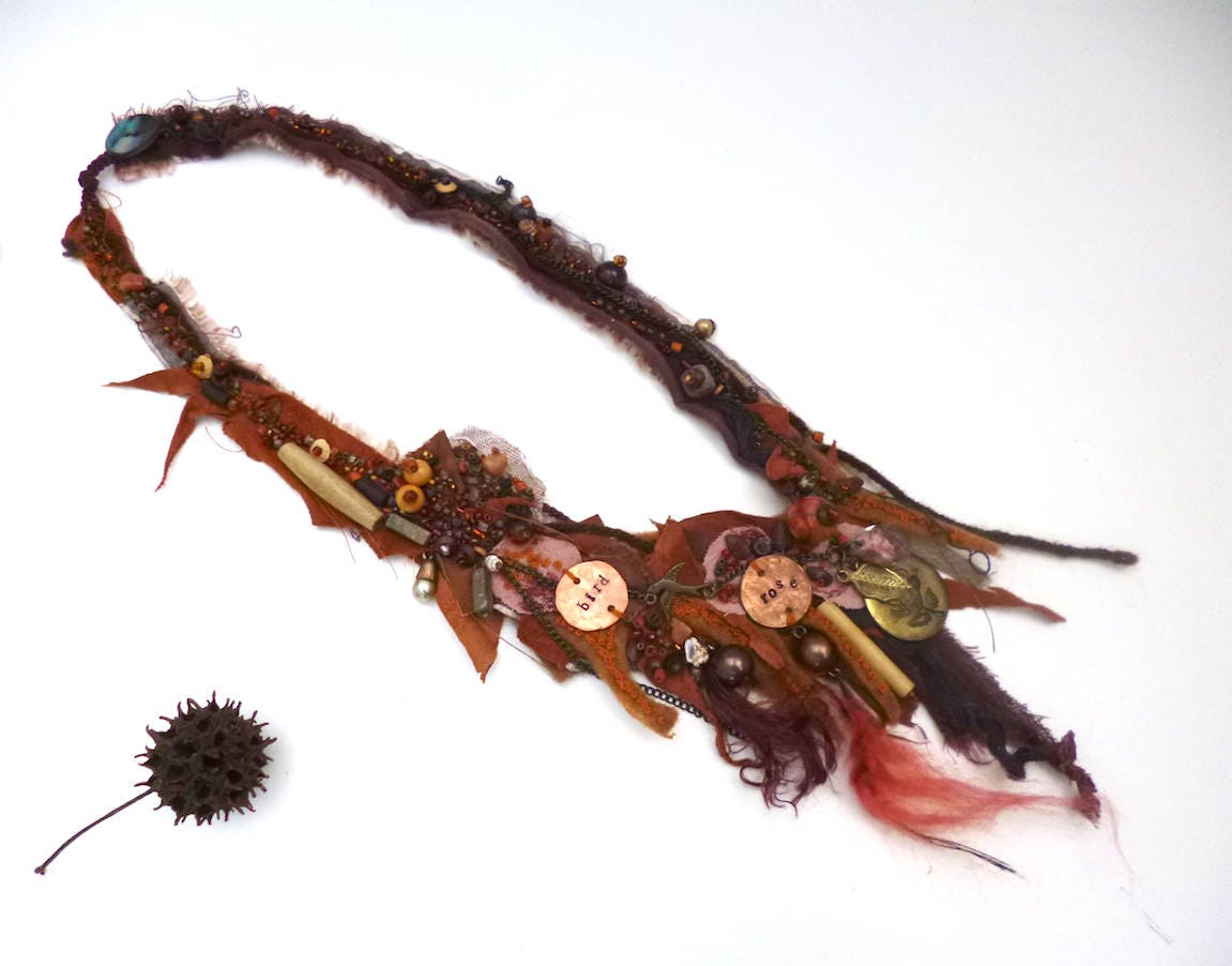 Fiber Art Necklace Statement Jewelry Textile Art Assemblage | Etsy