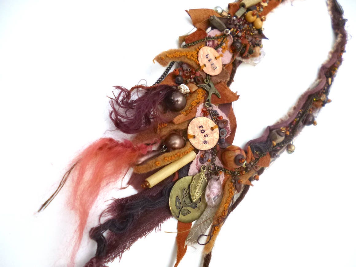 Fiber Art Necklace Statement Jewelry Textile Art Assemblage | Etsy