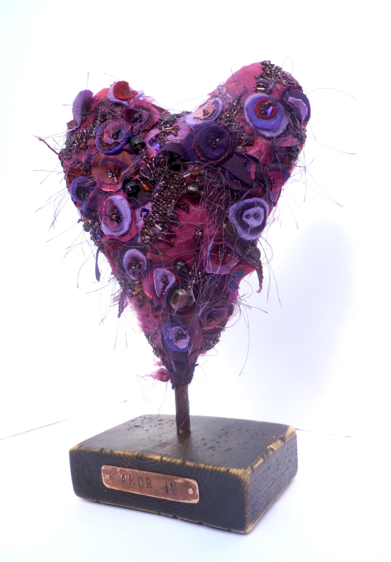Heart Sculpture Textile Art Fiber Art Fabric Collage Bead - Etsy