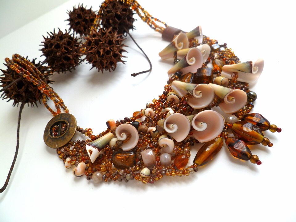 Beaded Bib Shell Necklace Free Form Peyote Stitch Wearable Art - Etsy