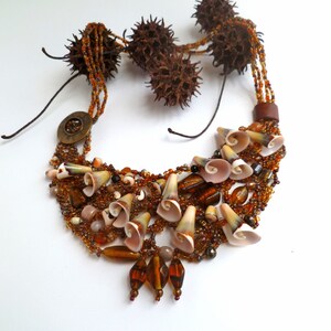 Beaded Bib Shell Necklace, Free Form Peyote Stitch, Wearable Art ...