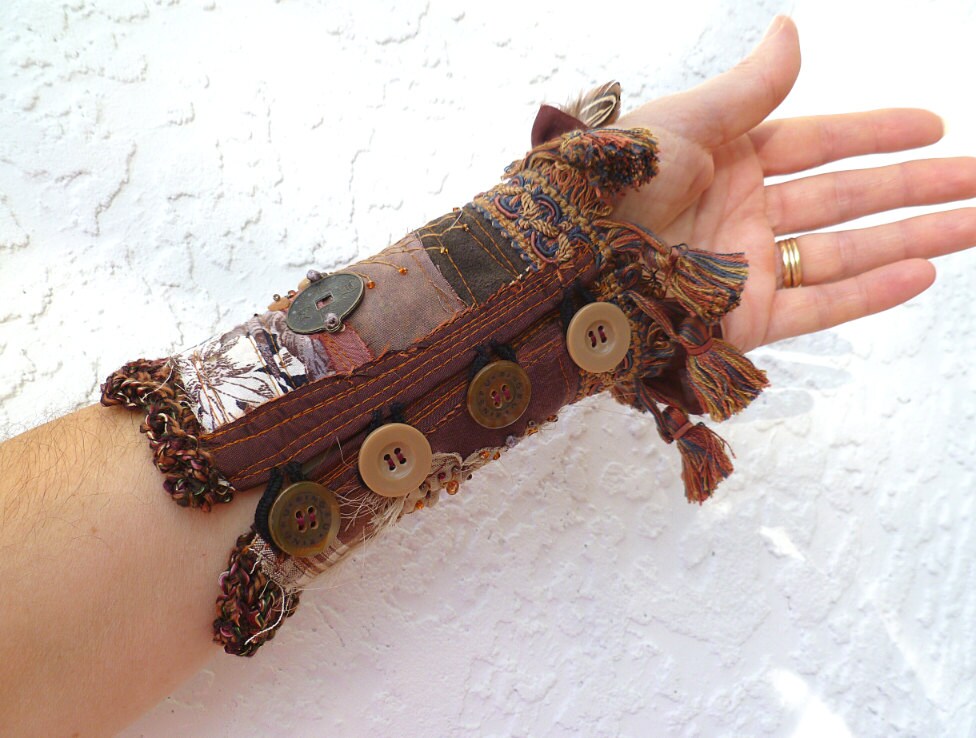 Bohemian Hand Stitched Embroidery Cuff Fabric Collage Fiber - Etsy