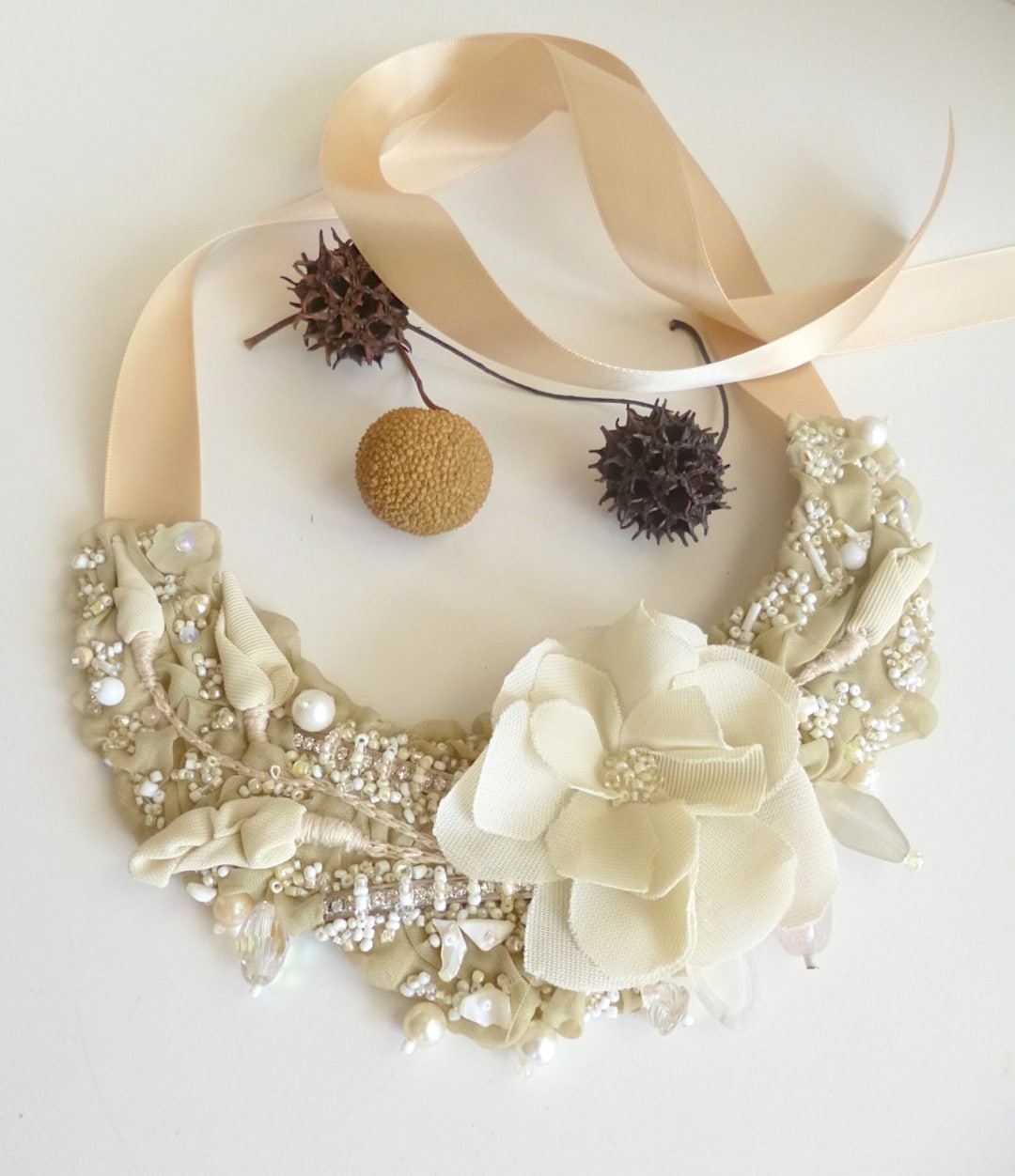 Unique Fiber Art Necklace Bead Embroidery Bohemian Style - Etsy