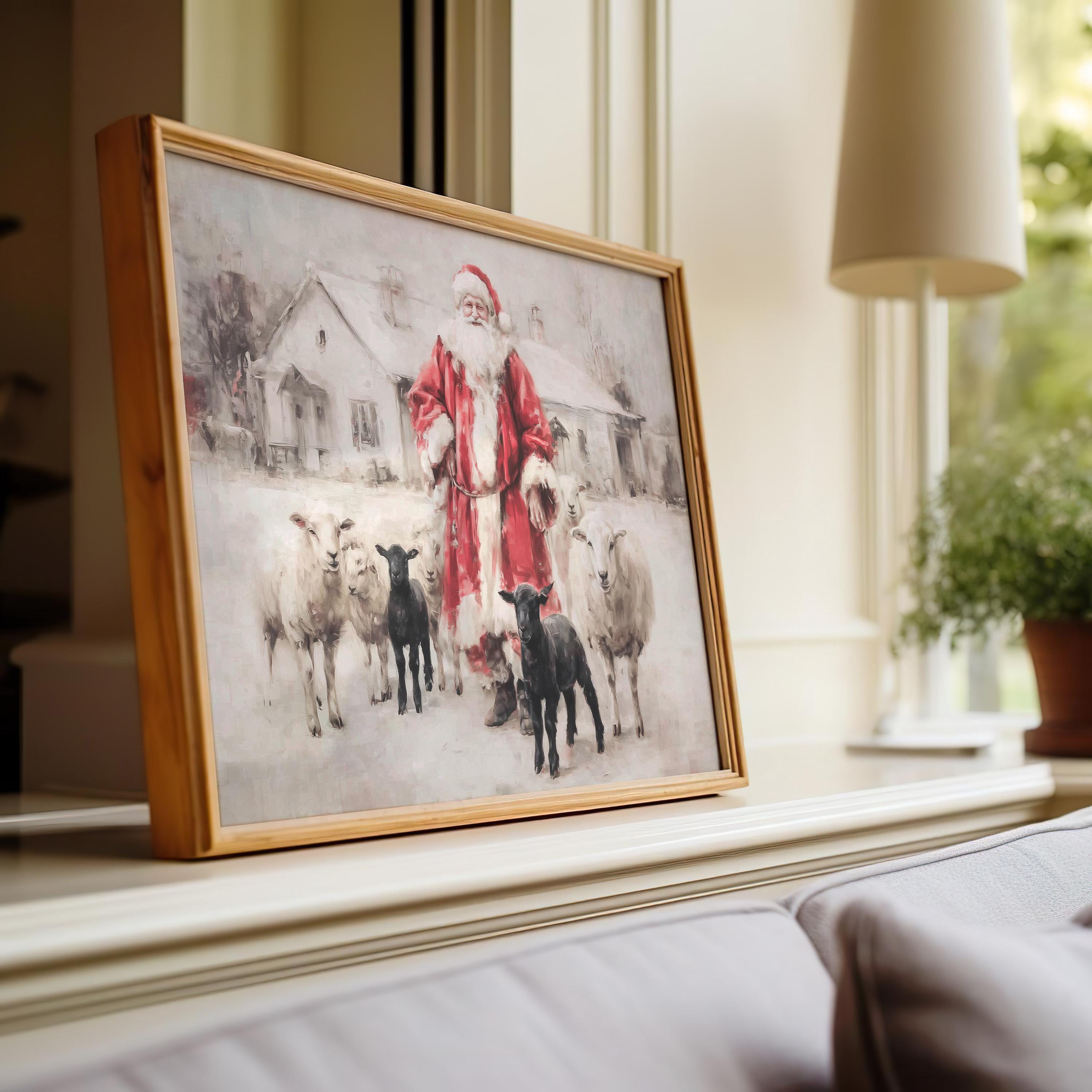 Rustic Santa Claus in Snowy Farm Scene - Vintage Christmas Decor ...