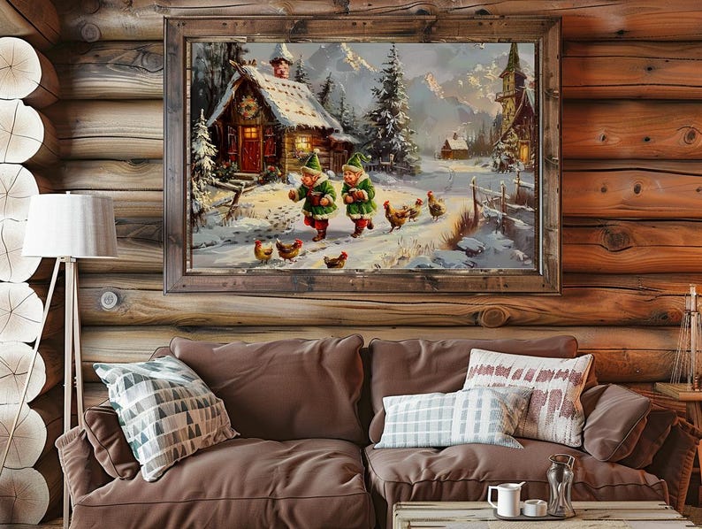 Santa Farm Print Elf Chickens Chicken Christmas Art Cute Chickens ...