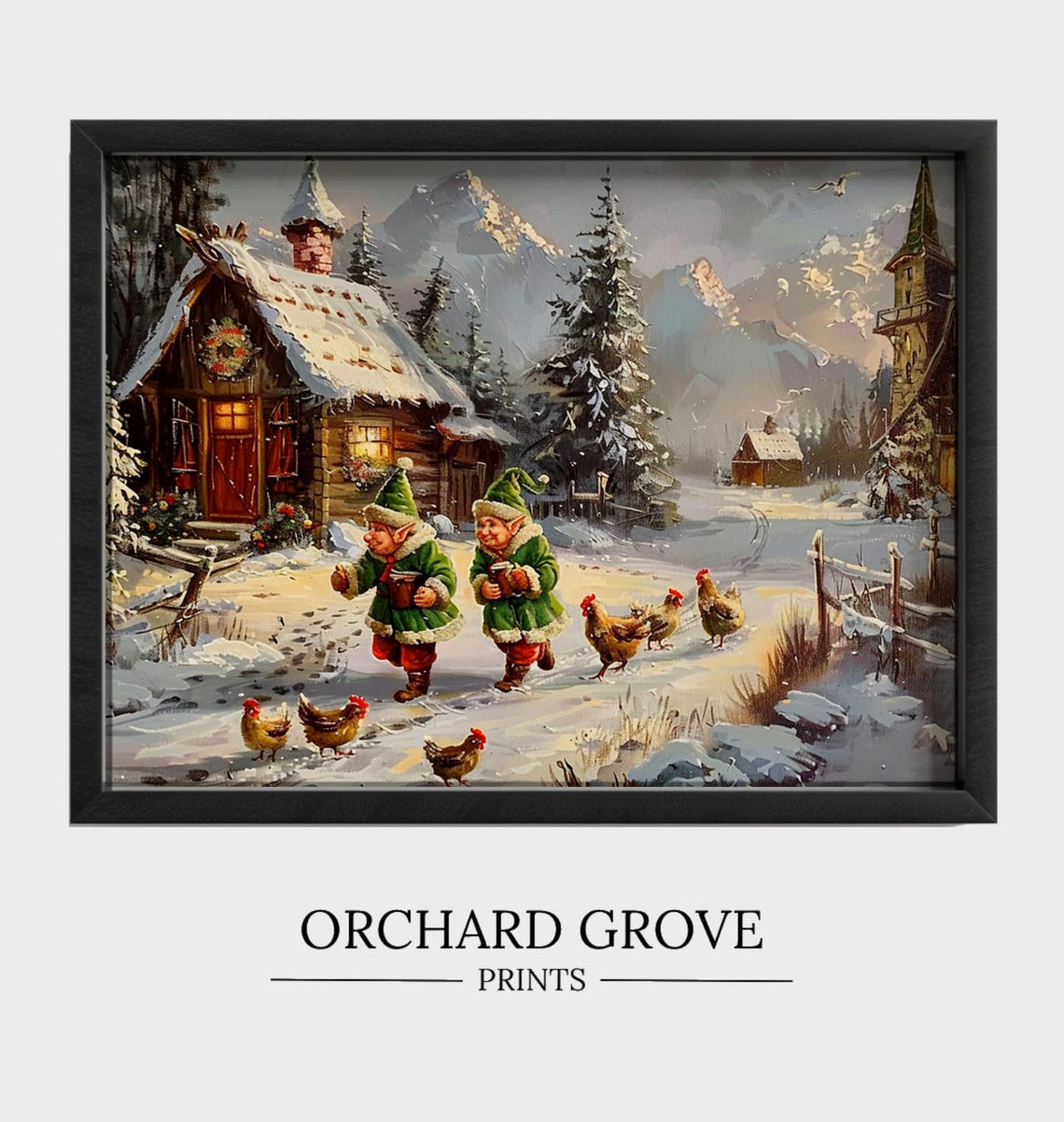Santa Farm Print Elf Chickens Chicken Christmas Art Cute Chickens ...