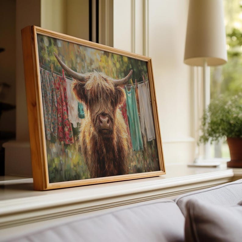 Highland Cow Art Print, Farmhouse Wall Decor, Laundry Room Art, Country ...