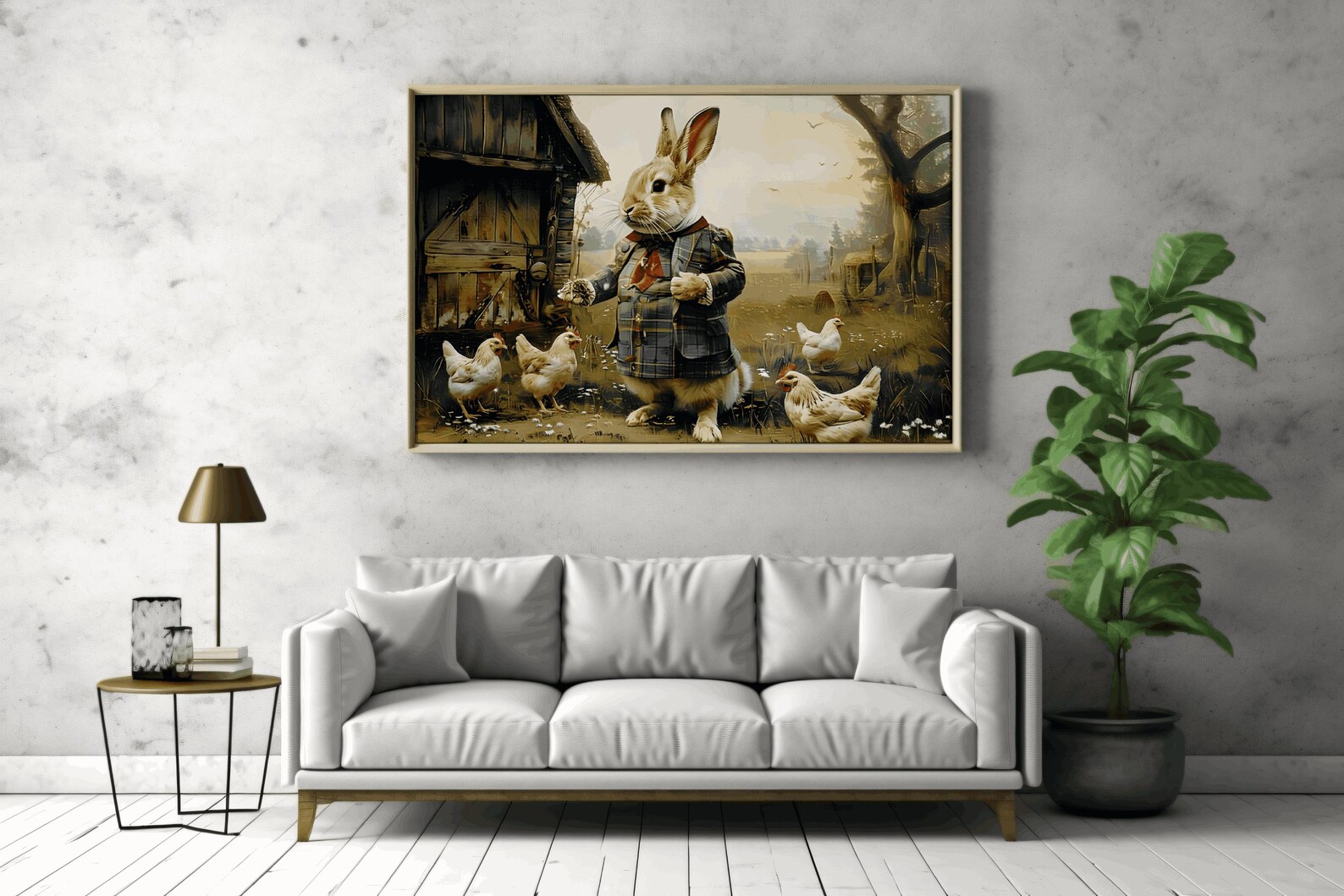 Cute Easter Bunny Chickens Art Easter Print Easter Wall Art Spring ...