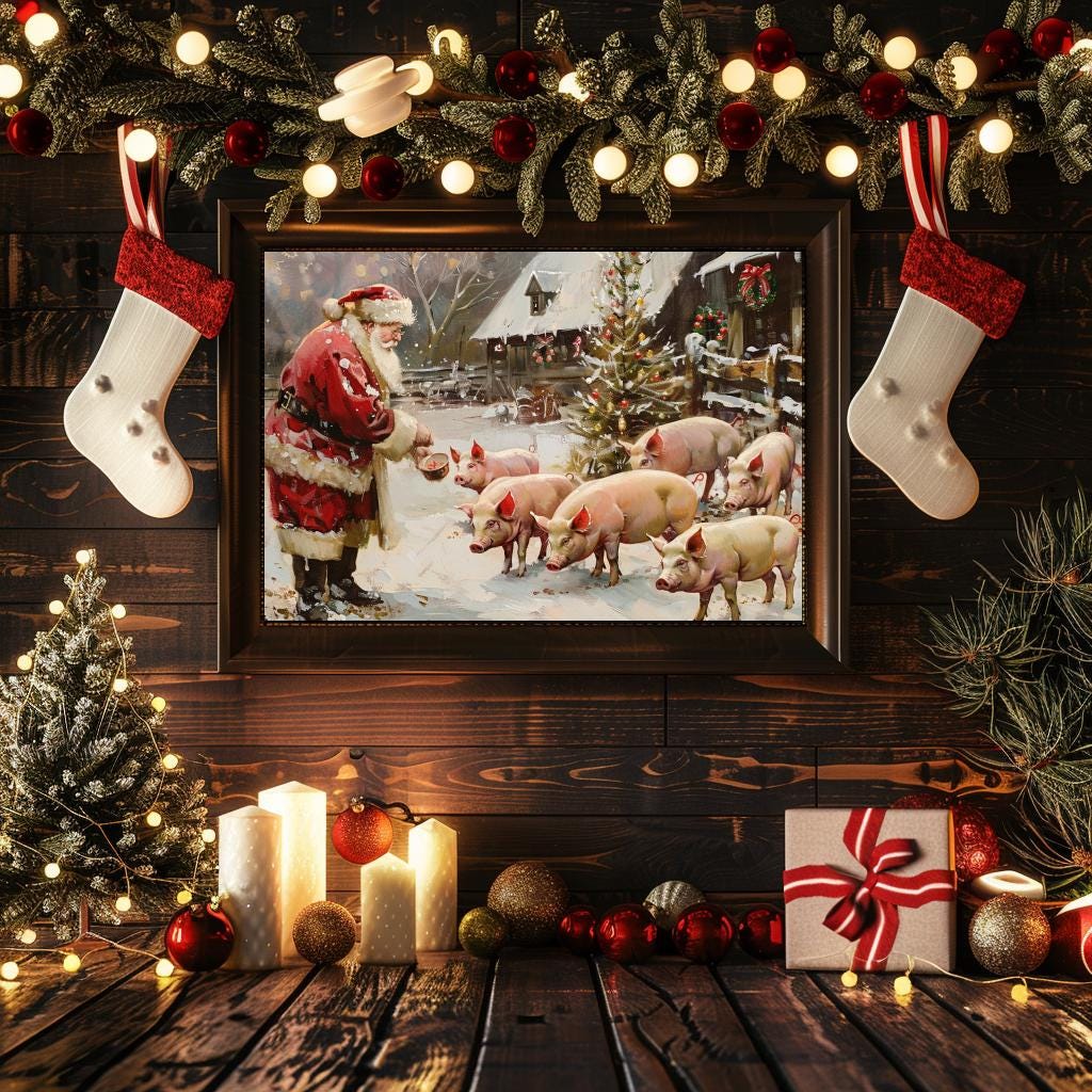 Santa Farm Print Santa Pigs Pig Christmas Art Cute Pig Printable ...
