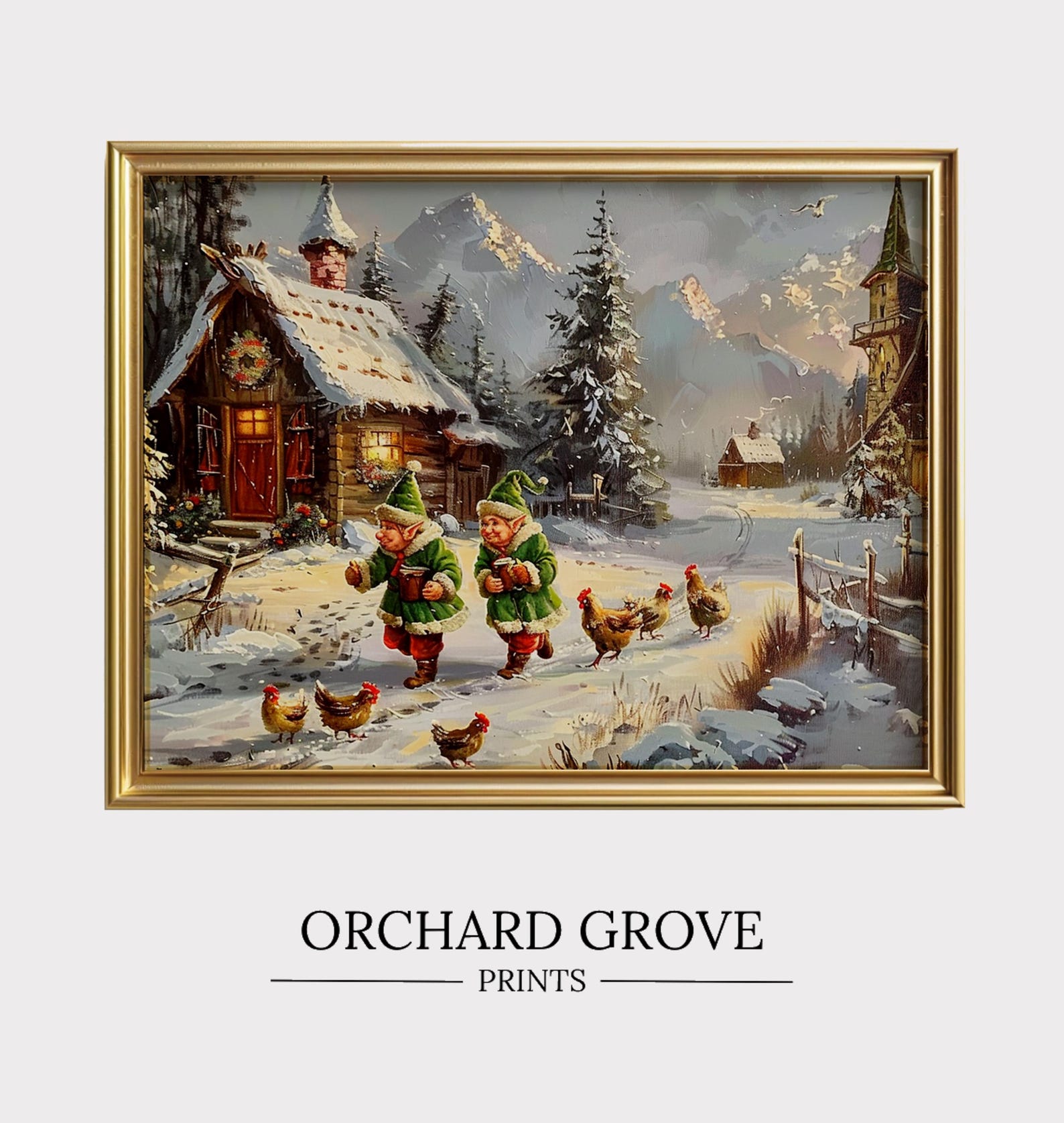 Santa Farm Print Elf Chickens Chicken Christmas Art Cute Chickens ...