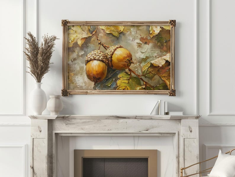 Fall Acorn Wall Art Acorn Print Vintage Autumn Landscape Painting ...