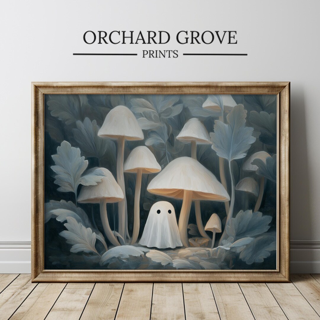 Whimsical Mushroom Ghost Wall Art, Cute Halloween Forest Print, Autumn ...