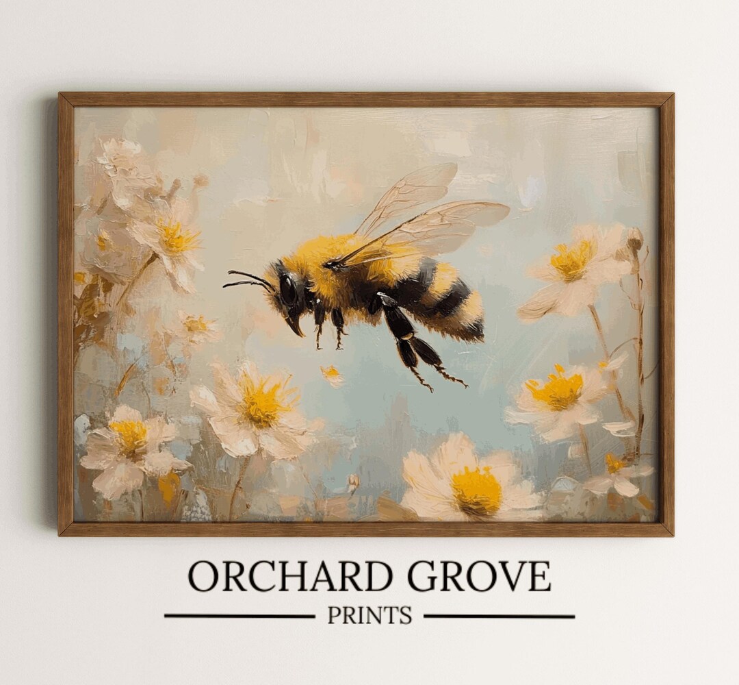 Bumble Bee Oil Painting Bee Wildflower Print Bee Floral Print Honey Bee ...