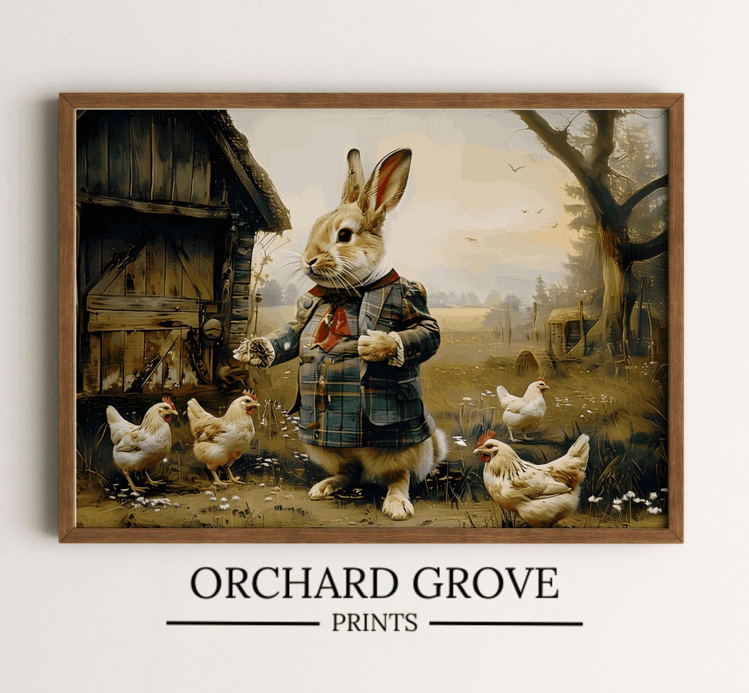 Cute Easter Bunny Chickens Art Easter Print Easter Wall Art Spring ...