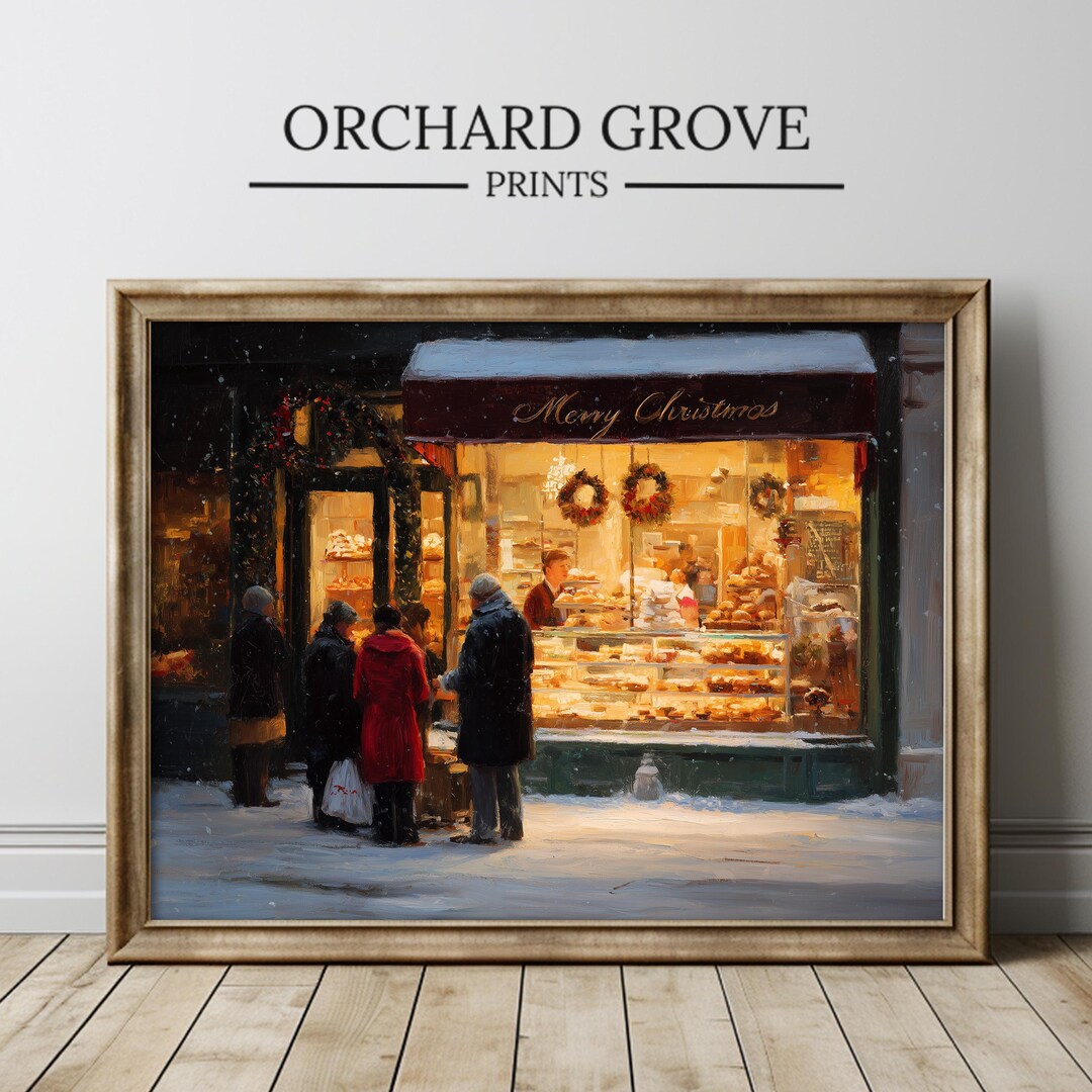 Christmas Bakery Wall Art, Cozy Holiday Kitchen Print, Vintage Winter ...