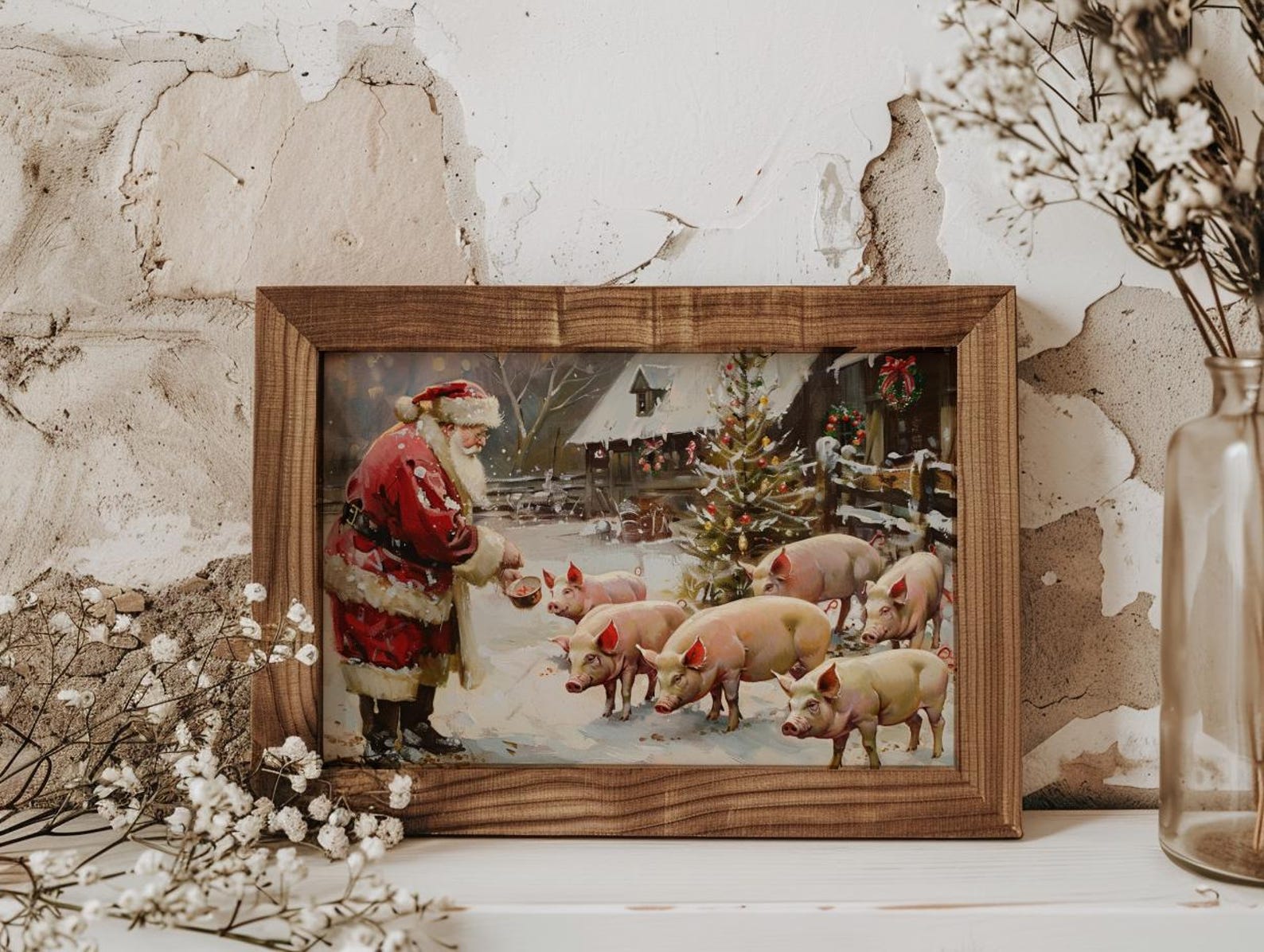 Santa Farm Print Santa Pigs Pig Christmas Art Cute Pig Printable ...